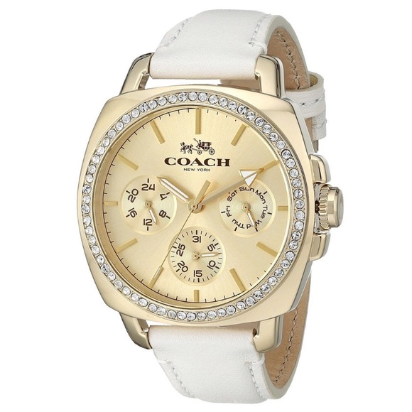 Coach | Accessories | Coach Boyfriend Leather Strap White And Gold ...